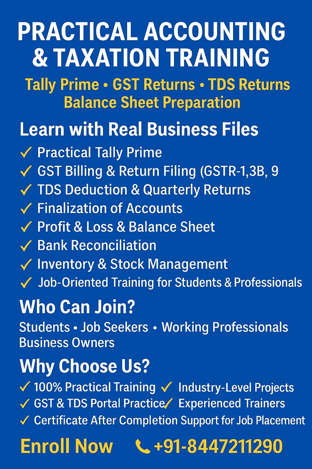 Practical Tally Prime, GST, TDS & Balance Sheet Training